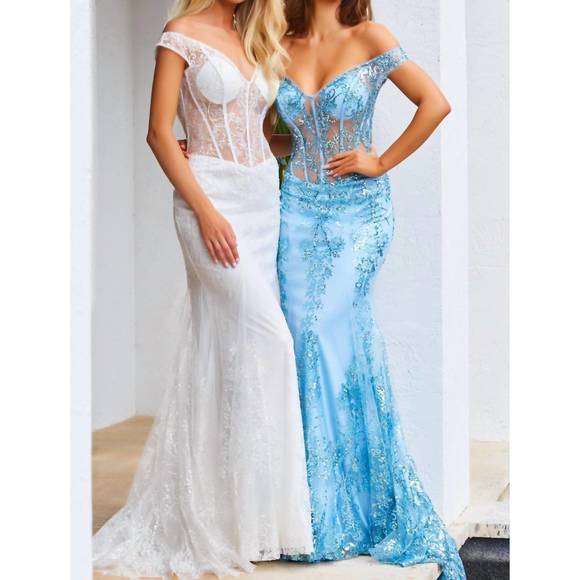 Jovani | Dresses | New Jovani Off The Shoulder Corset Mermaid Prom Dress In White | Poshmark